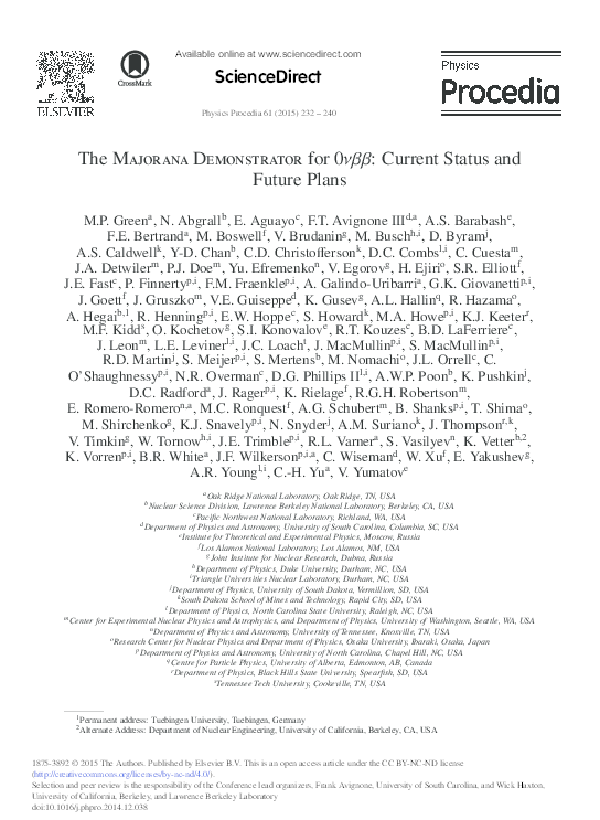 (PDF) The MAJORANA DEMONSTRATOR for 0νββ: Current Status and Future Plans