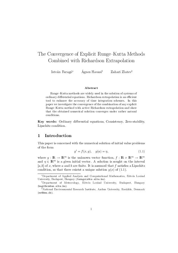 (PDF) The Convergence of Explicit Runge–Kutta Methods Combined with Richardson Extrapolation