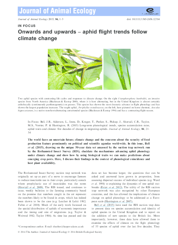 (PDF) Onwards and upwards - aphid flight trends follow climate change