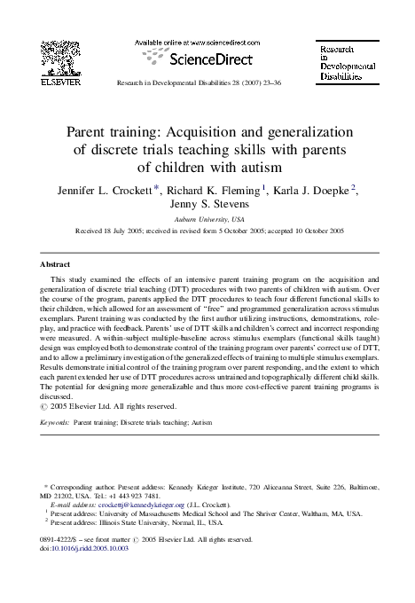 (PDF) Parent training: Acquisition and generalization of discrete ...