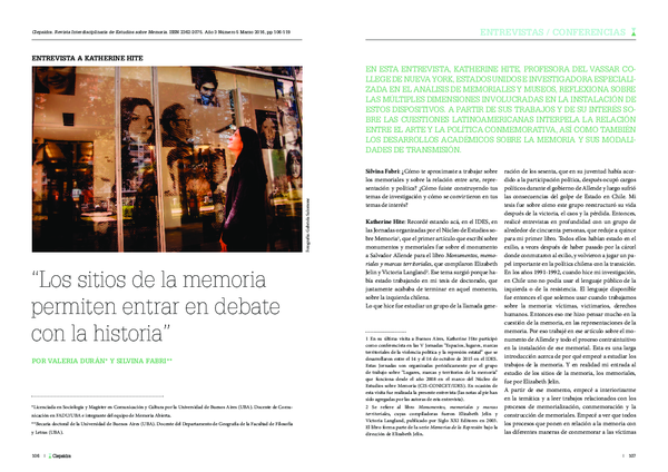 (PDF) Entrevista a Katherine Hite " Los sitios de la memoria permiten ...