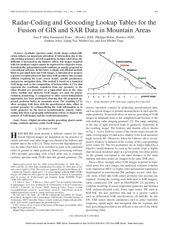 (PDF) Radar-Coding and Geocoding Lookup Tables for the Fusion of GIS and SAR Data in Mountain Areas