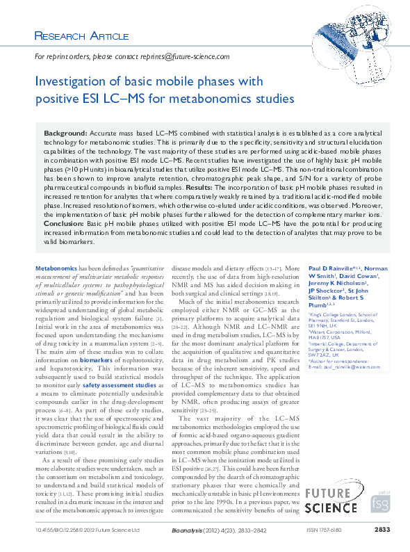 (PDF) Investigation of basic mobile phases with positive ESI LC-MS for ...