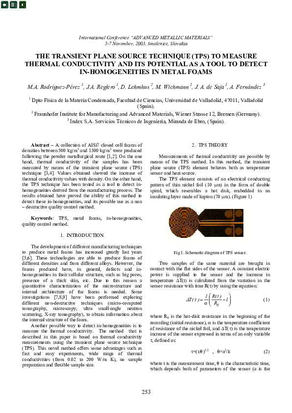 (PDF) The transient plane source technique (TPS) to measure thermal ...