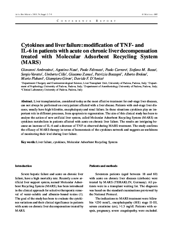 (PDF) Cytokines and liver failure: modification of TNF- and IL-6 in ...
