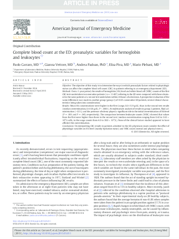 (PDF) Complete blood count at the ED: preanalytic variables for ...