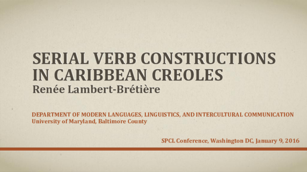(PDF) Serial Verb Constructions in Caribbean Creoles