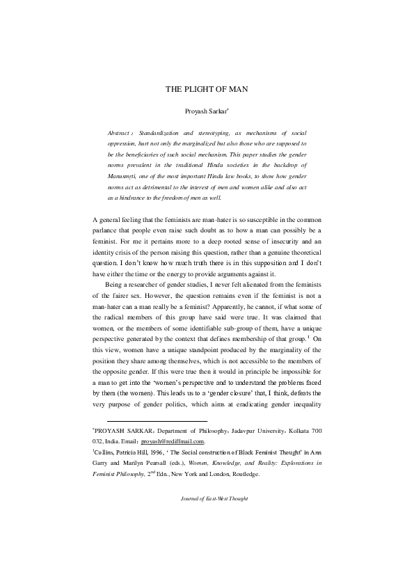 (PDF) THE PLIGHT OF MAN, Journal of East-West Thought, Number 4, Volume ...