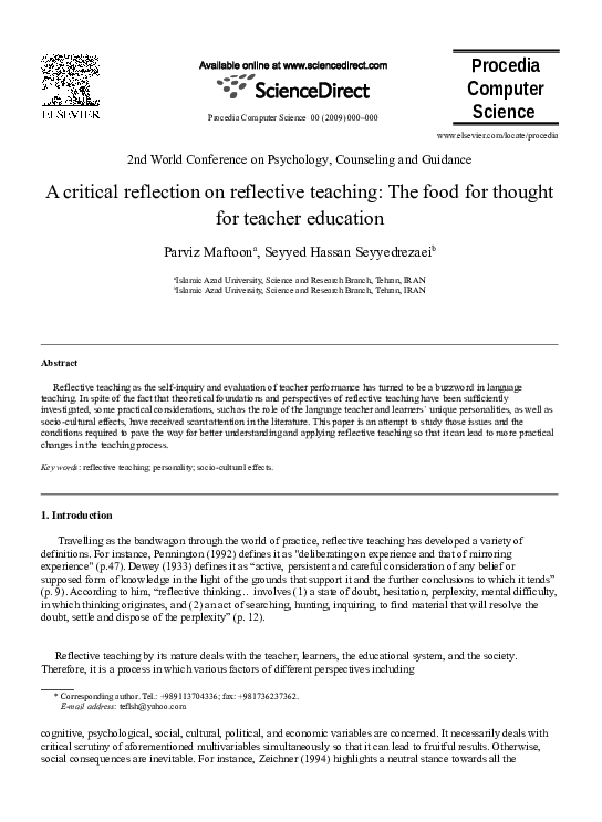 (DOC) A critical reflection on reflective teaching: The food for ...
