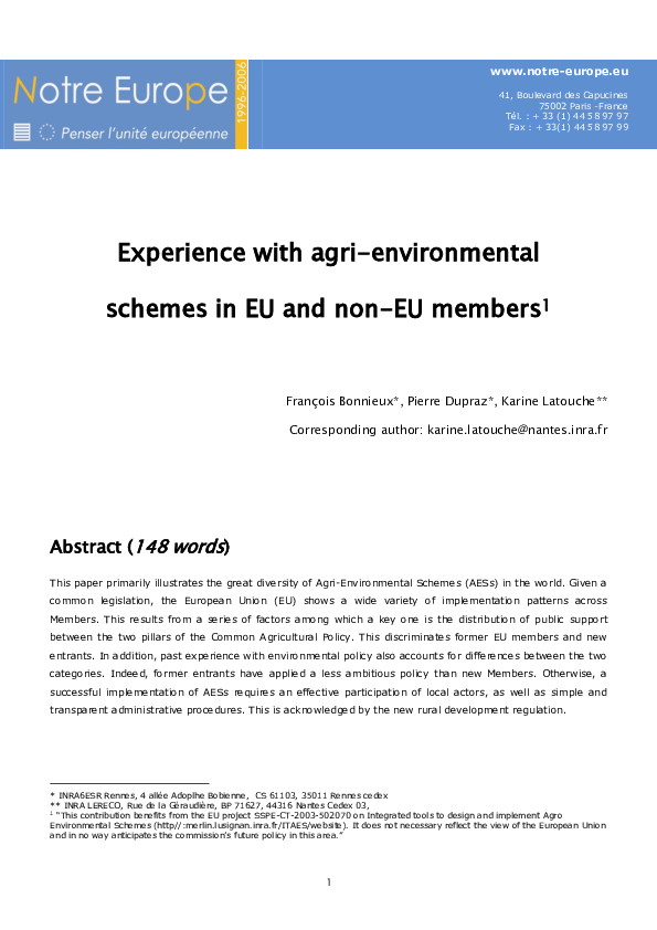 (PDF) Experience with agri-environmental schemes in EU and non-EU members