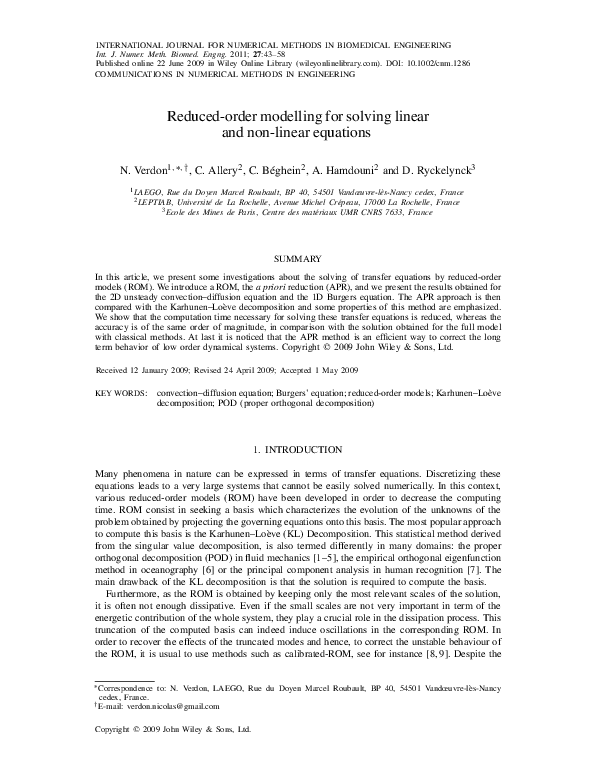 (PDF) Efficient Reduced-Order Modelling for Linear and Non-Linear Equations