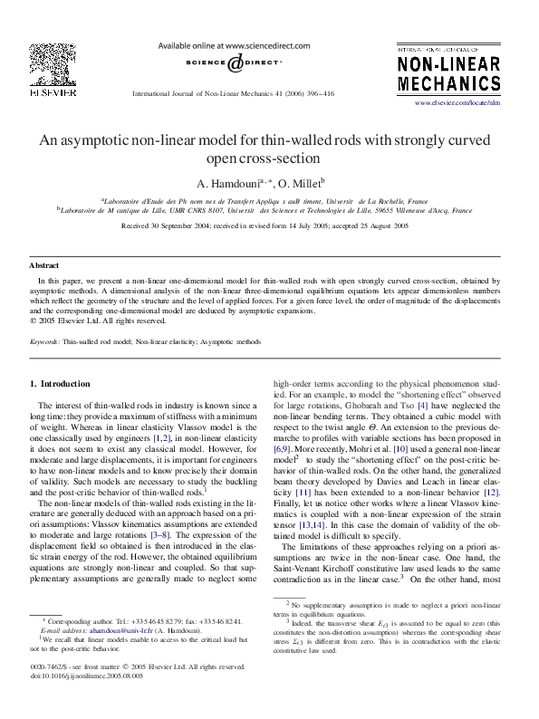 (PDF) An asymptotic non-linear model for thin-walled rods with strongly ...