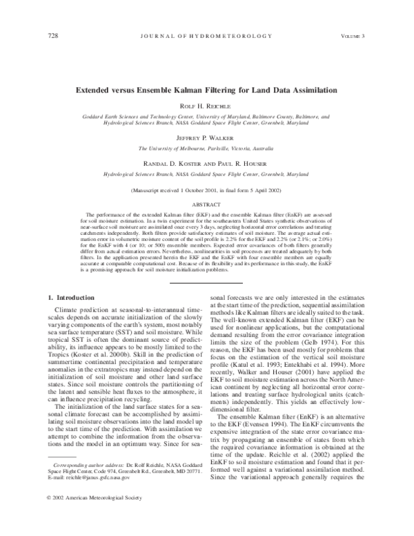 Pdf Extended Versus Ensemble Kalman Filtering For Land Data Assimilation