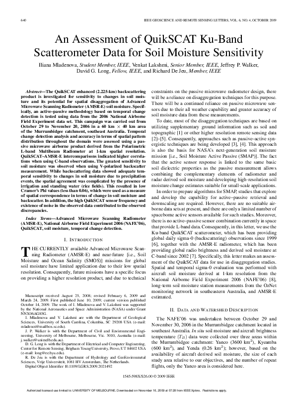 (PDF) An Assessment of QuikSCAT Ku-Band Scatterometer Data for Soil ...