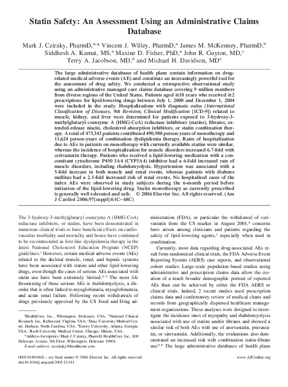 (PDF) Statin Safety: An Assessment Using an Administrative Claims Database