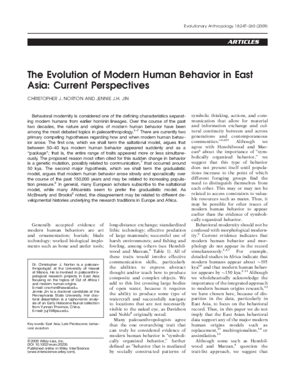(PDF) The evolution of modern human behavior in East Asia: Current ...