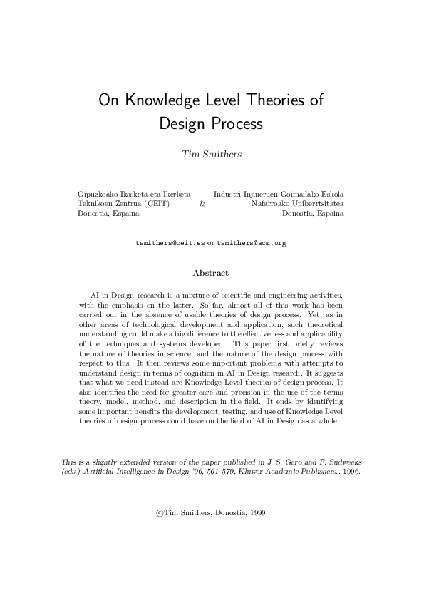 (PDF) On Knowledge Level Theories of Design Process