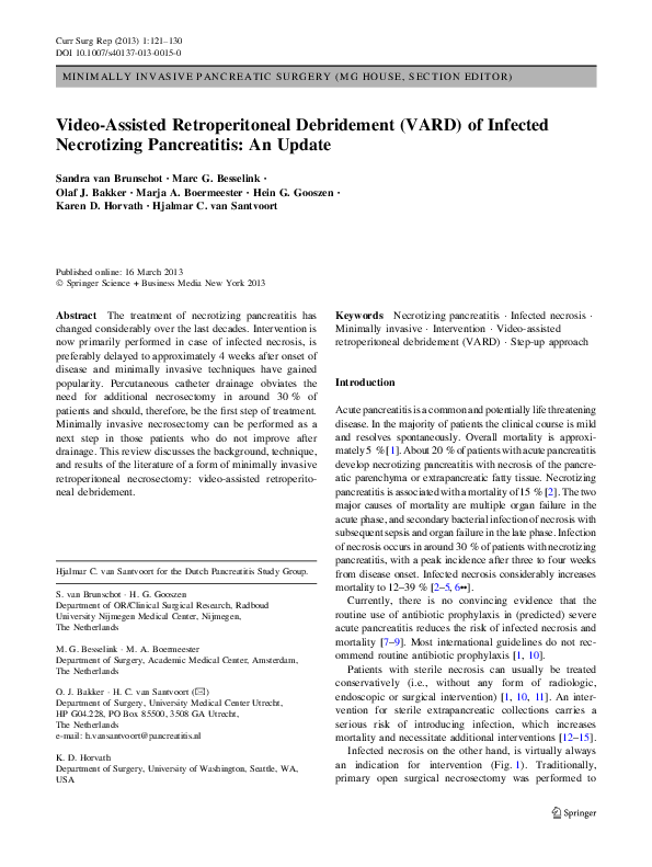 (PDF) Video-Assisted Retroperitoneal Debridement (VARD) of Infected ...
