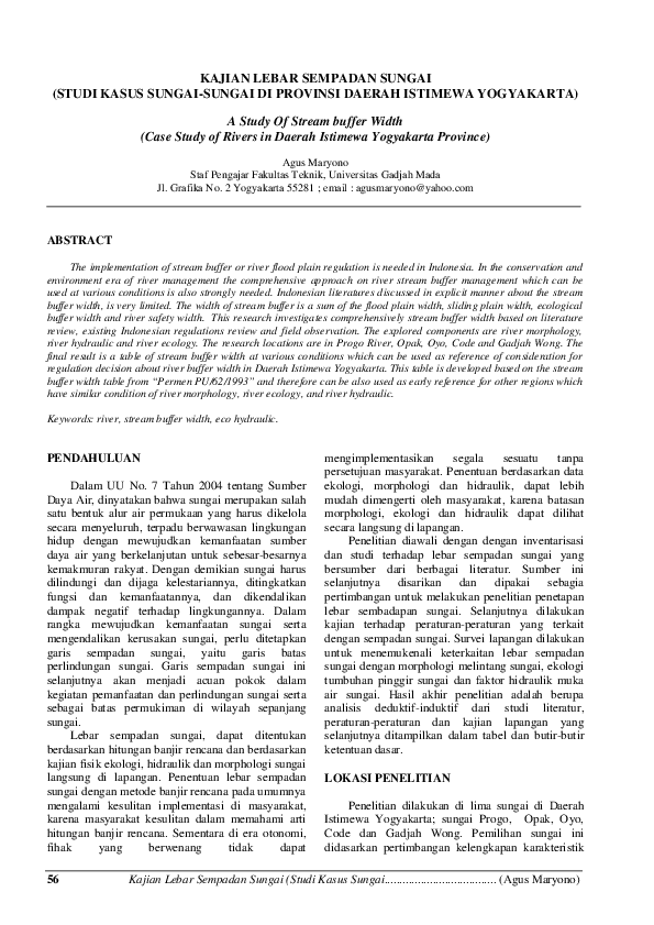 (PDF) KAJIAN LEBAR SEMPADAN SUNGAI (STUDI KASUS SUNGAI-SUNGAI DI ...
