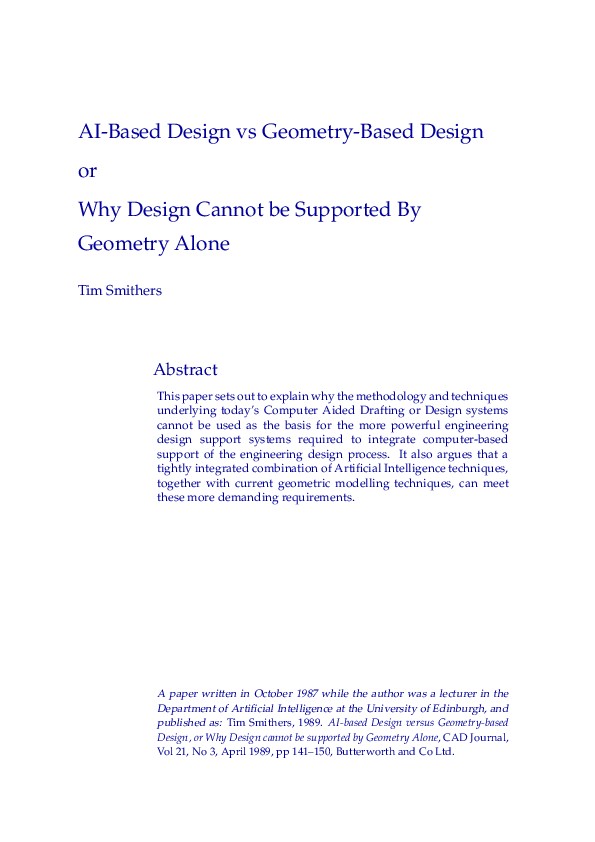 (PDF) AI-Based Design vs Geometry-Based Design or Why Design Cannot be ...
