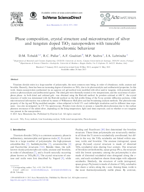 (PDF) Phase composition, crystal structure and microstructure of silver and tungsten doped TiO2 ...