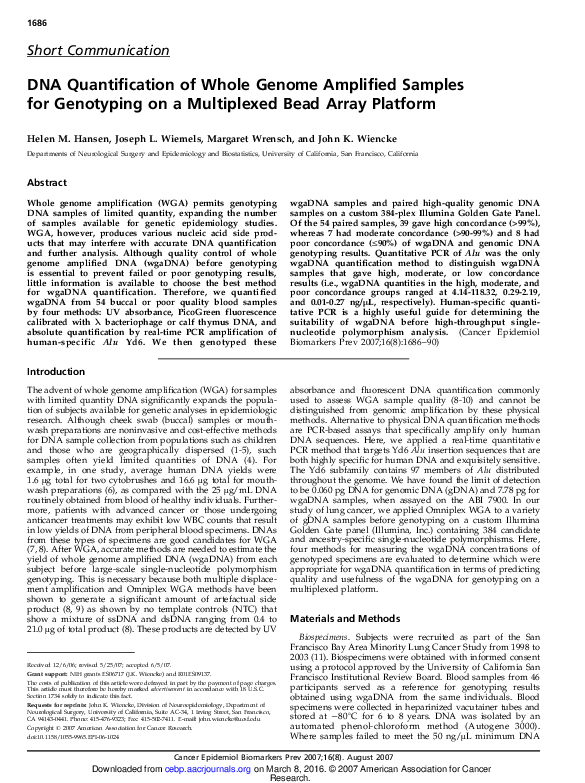 (PDF) DNA Quantification of Whole Genome Amplified Samples for Genotyping on a Multiplexed Bead ...
