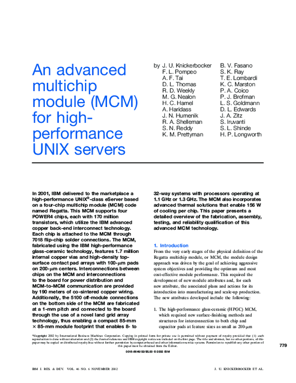 Pdf An Advanced Multichip Module Mcm For High Performance Unix Servers