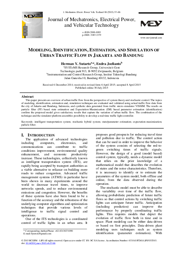 Pdf Modeling Identification Estimation And Simulation Of Urban Traffic Flow In Jakarta And