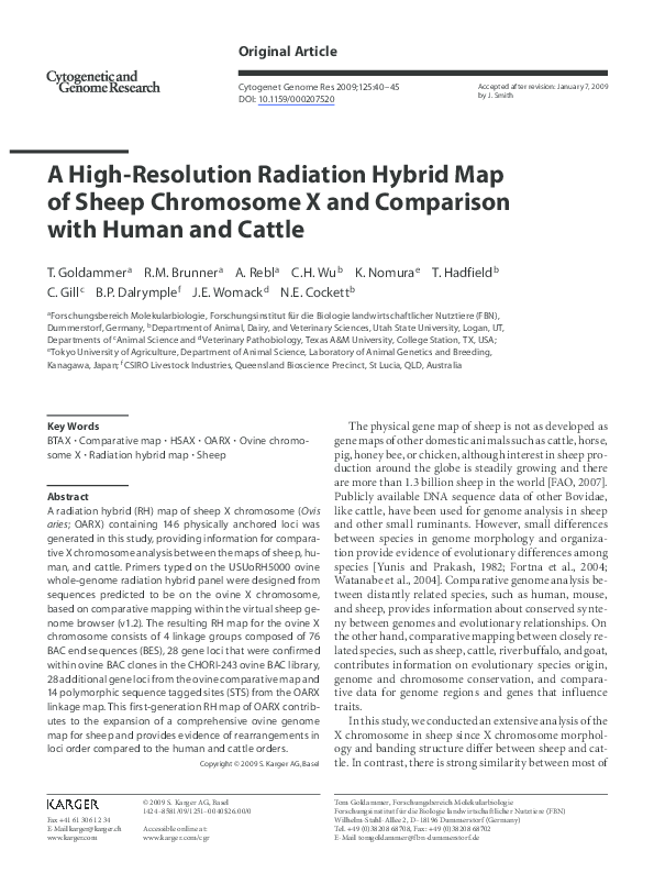 (PDF) A High-Resolution Radiation Hybrid Map of Sheep Chromosome X and ...
