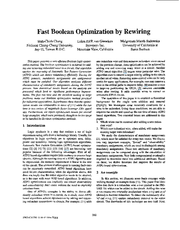 (PDF) Fast Boolean optimization by rewiring