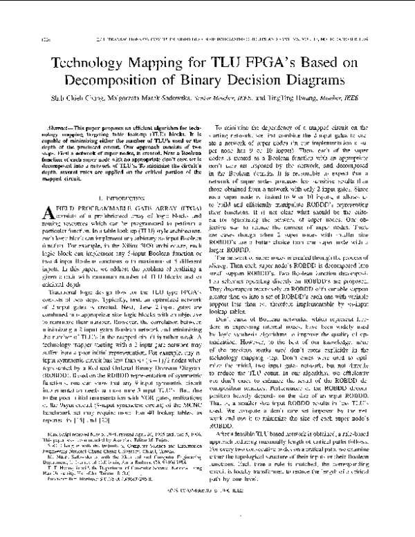 Pdf Technology Mapping For Tlu Fpgas Based On Decomposition Of Binary Decision Diagrams