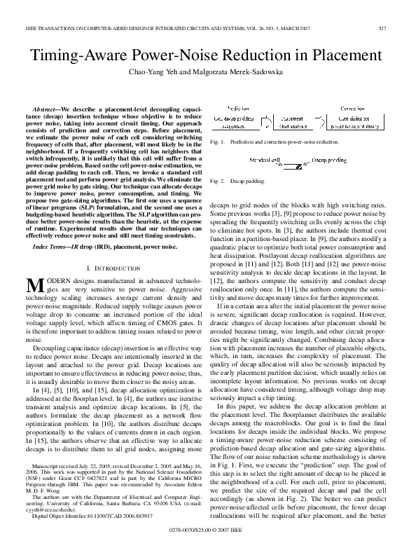 Pdf Timing Aware Power Noise Reduction In Placement