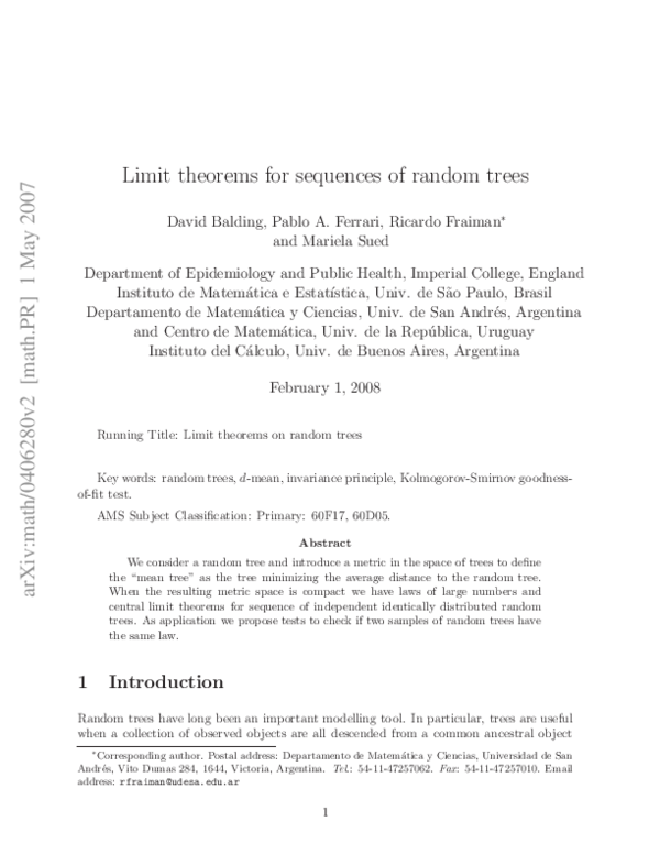 (PDF) Limit theorems for sequences of random trees