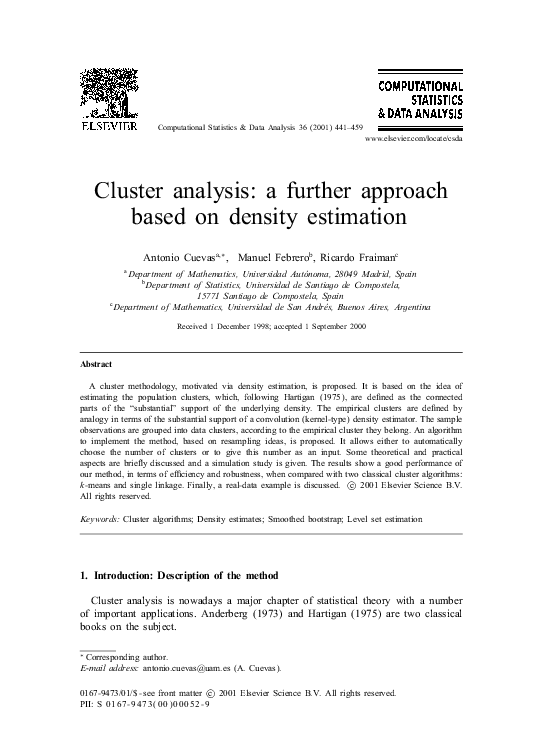 (PDF) Cluster analysis: a further approach based on density estimation