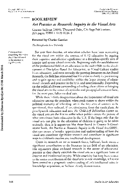 (PDF) Book Review: Graeme Sullivan's Art Practice as Research: Inquiry ...