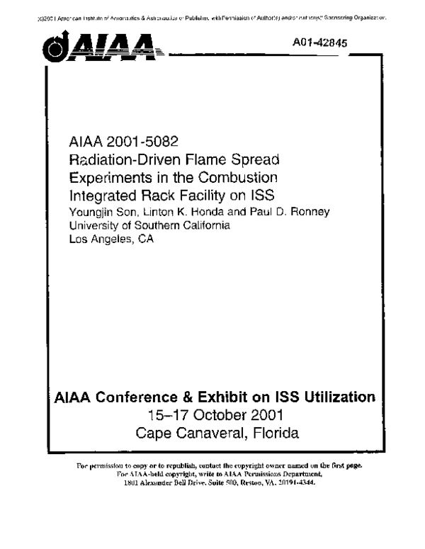 (PDF) Radiation-driven flame spread experiments in the combustion ...