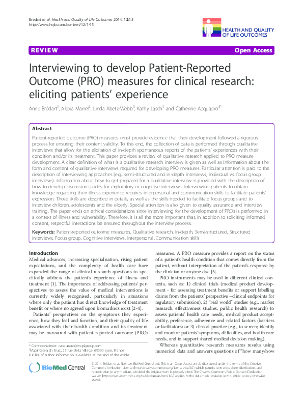 (PDF) Interviewing to develop Patient-Reported Outcome (PRO) measures ...