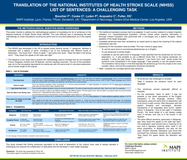 (PDF) Translation of the National Institutes of Health Stroke Scale ...