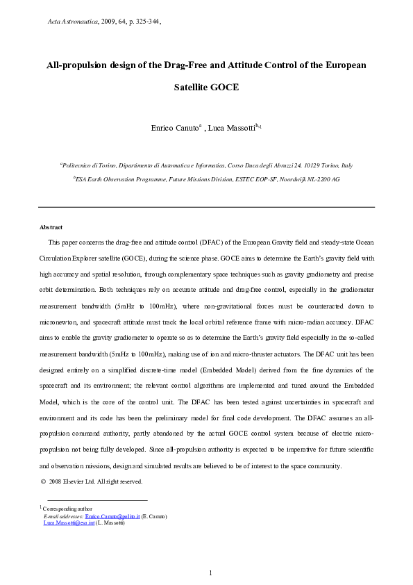 (PDF) All-propulsion design of the drag-free and attitude control of ...