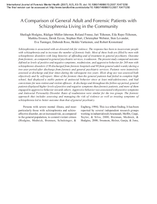 (PDF) A Comparison of General Adult and Forensic Patients with ...