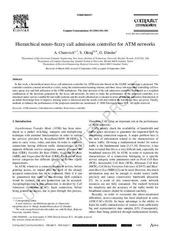 (PDF) Hierarchical neuro-fuzzy call admission controller for ATM networks
