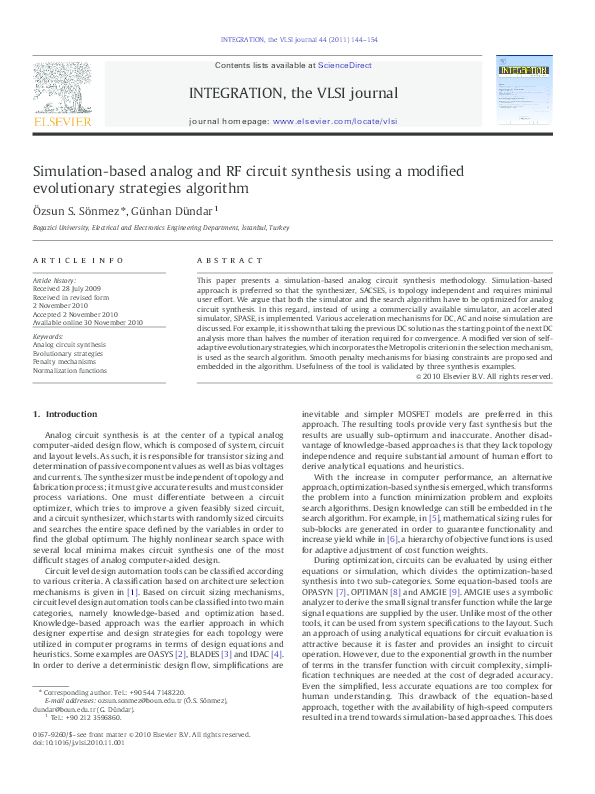 Pdf Simulation Based Analog And Rf Circuit Synthesis Using A Modified Evolutionary Strategies