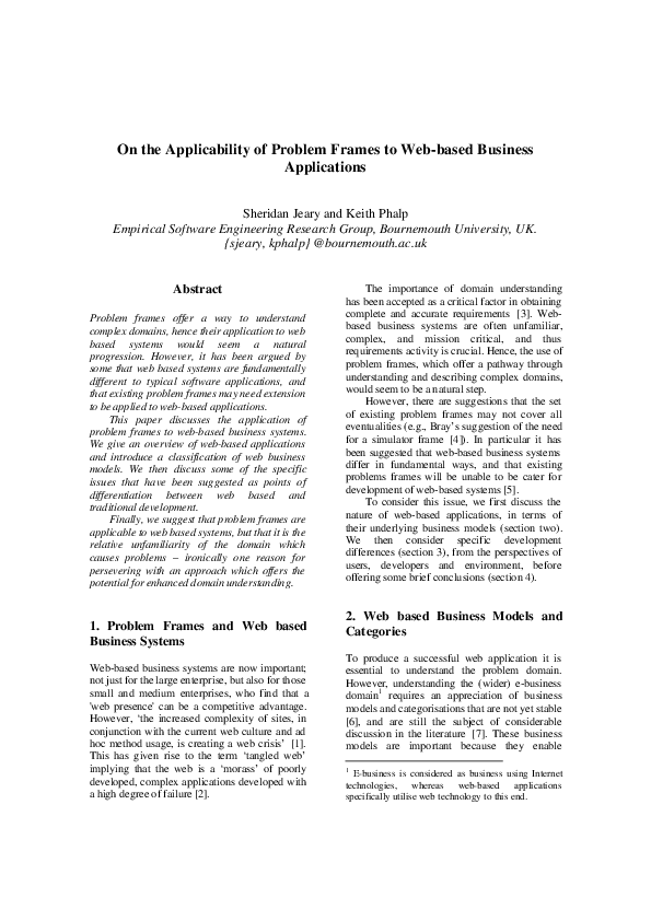 (PDF) On the applicability of problem frames to Web-based business applications