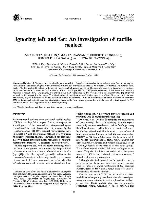 (PDF) Ignoring left and far: An investigation of tactile neglect