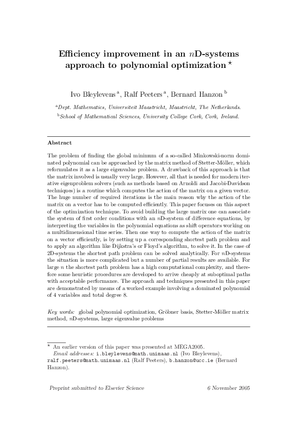 (PDF) Efficiency improvement in an systems approach to polynomial optimization