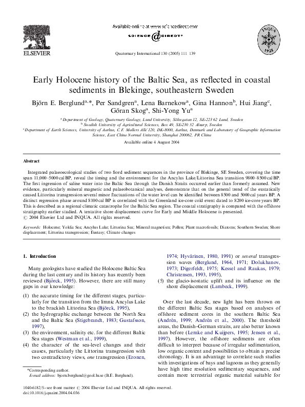 (PDF) Holocene paleogeographic reconstruction of the Baltic Sea - data ...