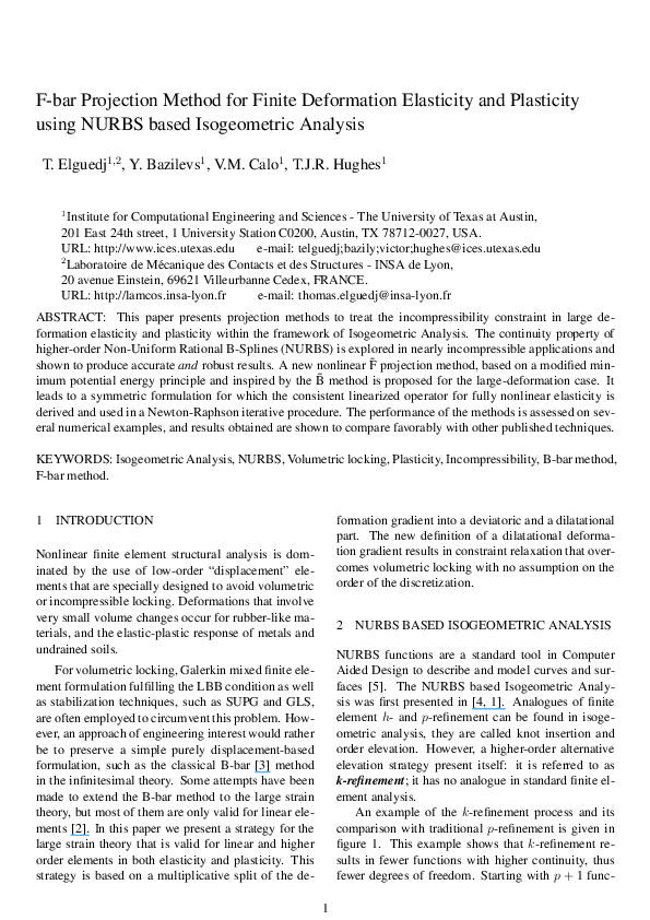 (PDF) F-bar projection method for finite deformation elasticity and plasticity using NURBS based ...