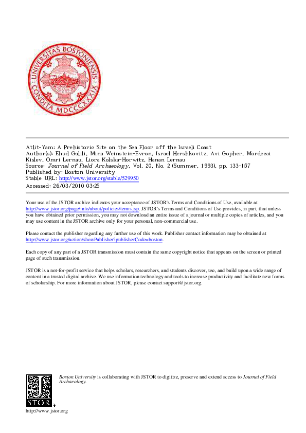 (PDF) Atlit-Yam: A Prehistoric Site on the Sea Floor off the Israeli Coast