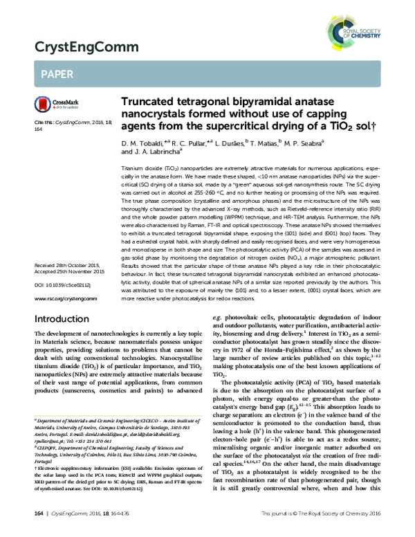 (PDF) Truncated tetragonal bipyramidal anatase nanocrystals formed ...