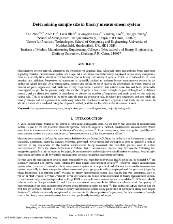 (PDF) Determining sample size in binary measurement system